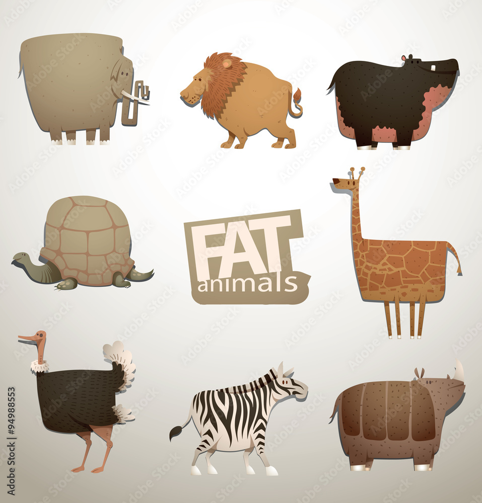 Vector Set of Funny Fat Animals. Cartoon images of funny fat animals ...