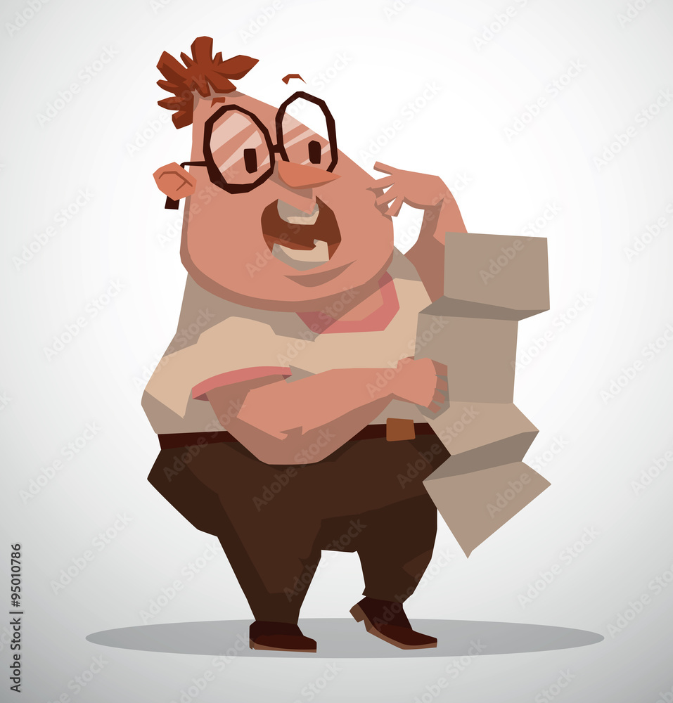 Vector Small Nerd. Cartoon image of a small plump nerd with brown hair ...