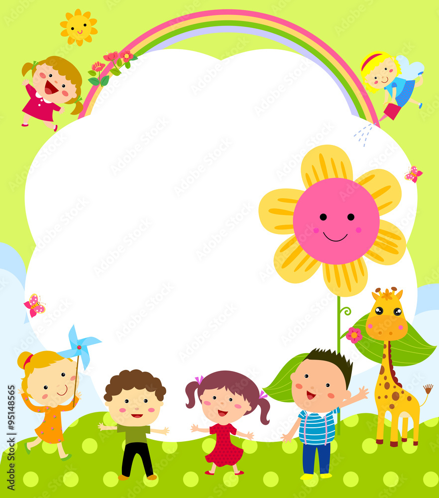 Cute frame with kids Stock Vector | Adobe Stock