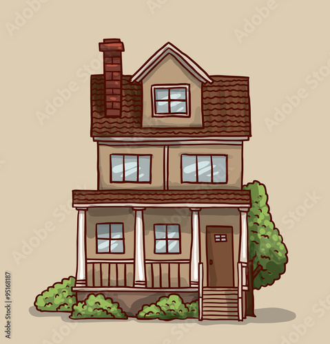 Vector cartoon image of a cute little beige house with brown roof ...