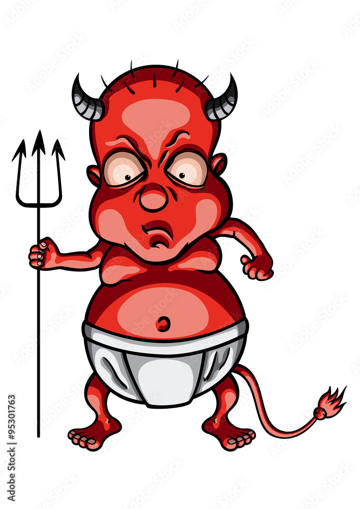 Cartoon baby devil. Illustration a little devil child with a pitchfork ...