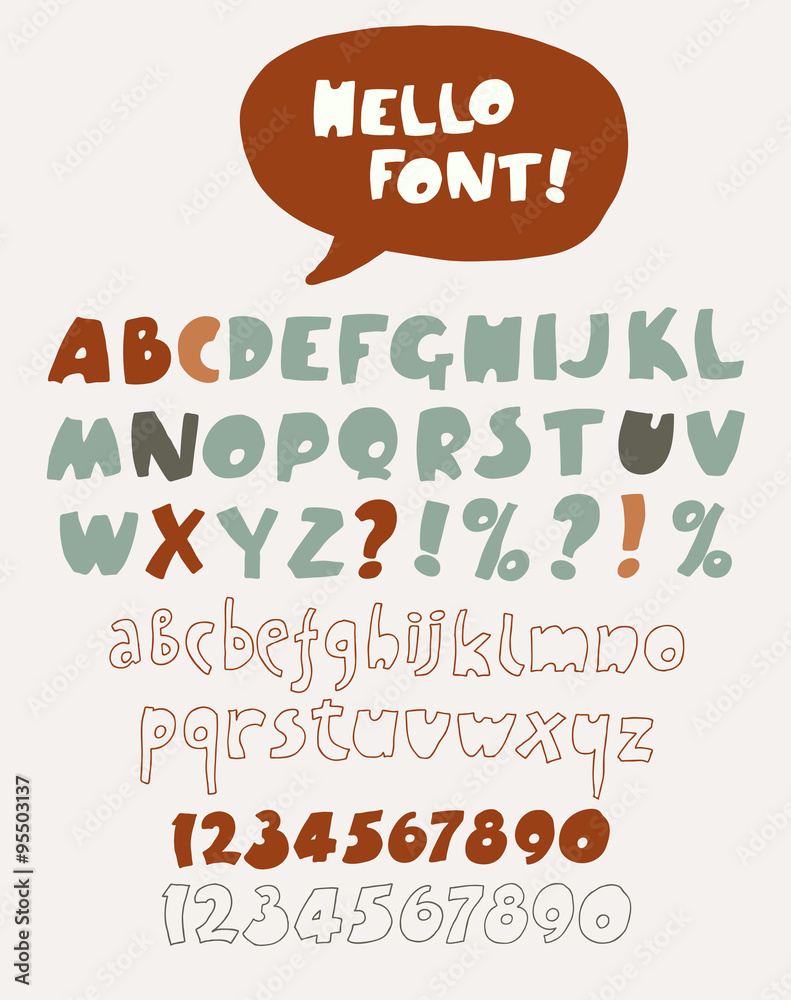 Hand drawn retro color font. Vector illustration. Stock Vector | Adobe ...