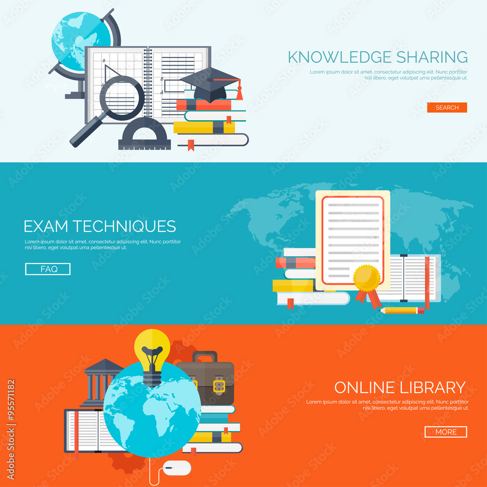 Vector illustration. Flat backgrounds set. Distance education ,learning ...