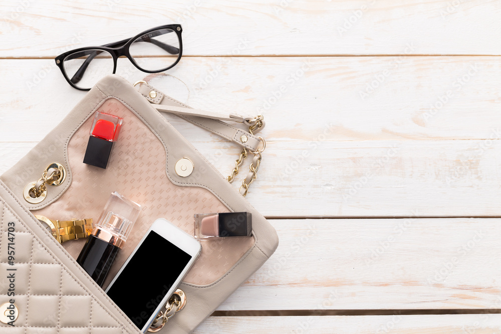 Contents on women's bag Stock Photo | Adobe Stock