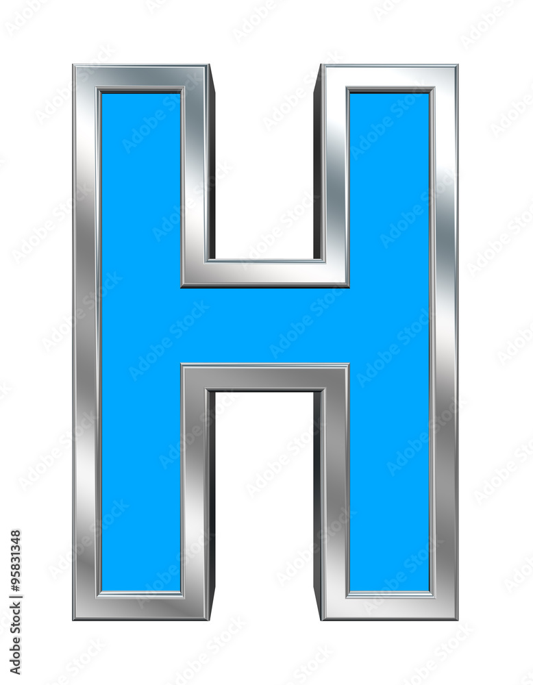 One letter from light blue with chrome frame alphabet set, isolated on ...