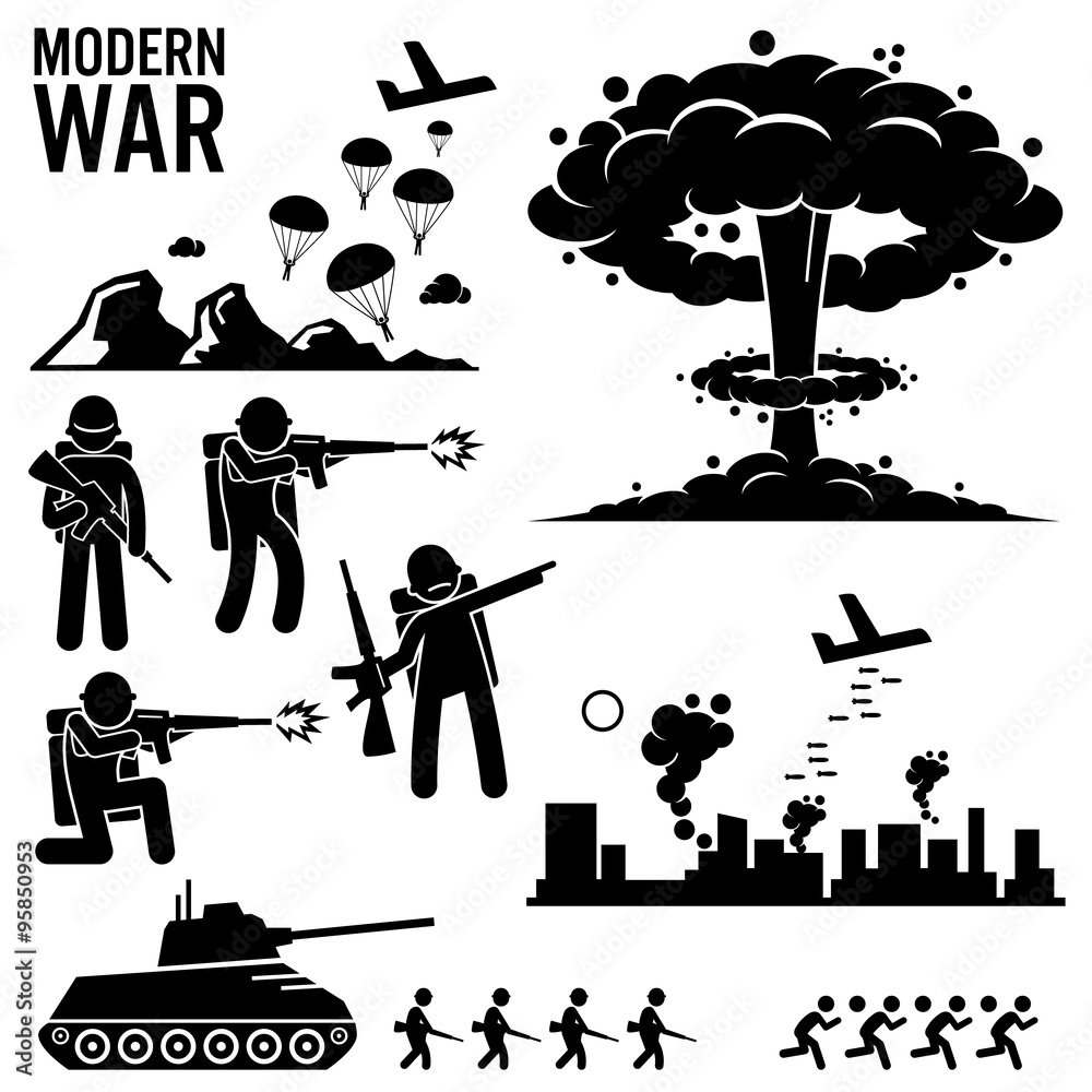 War Modern Warfare Nuclear Bomb Soldier Tank Attack Stick Figure ...
