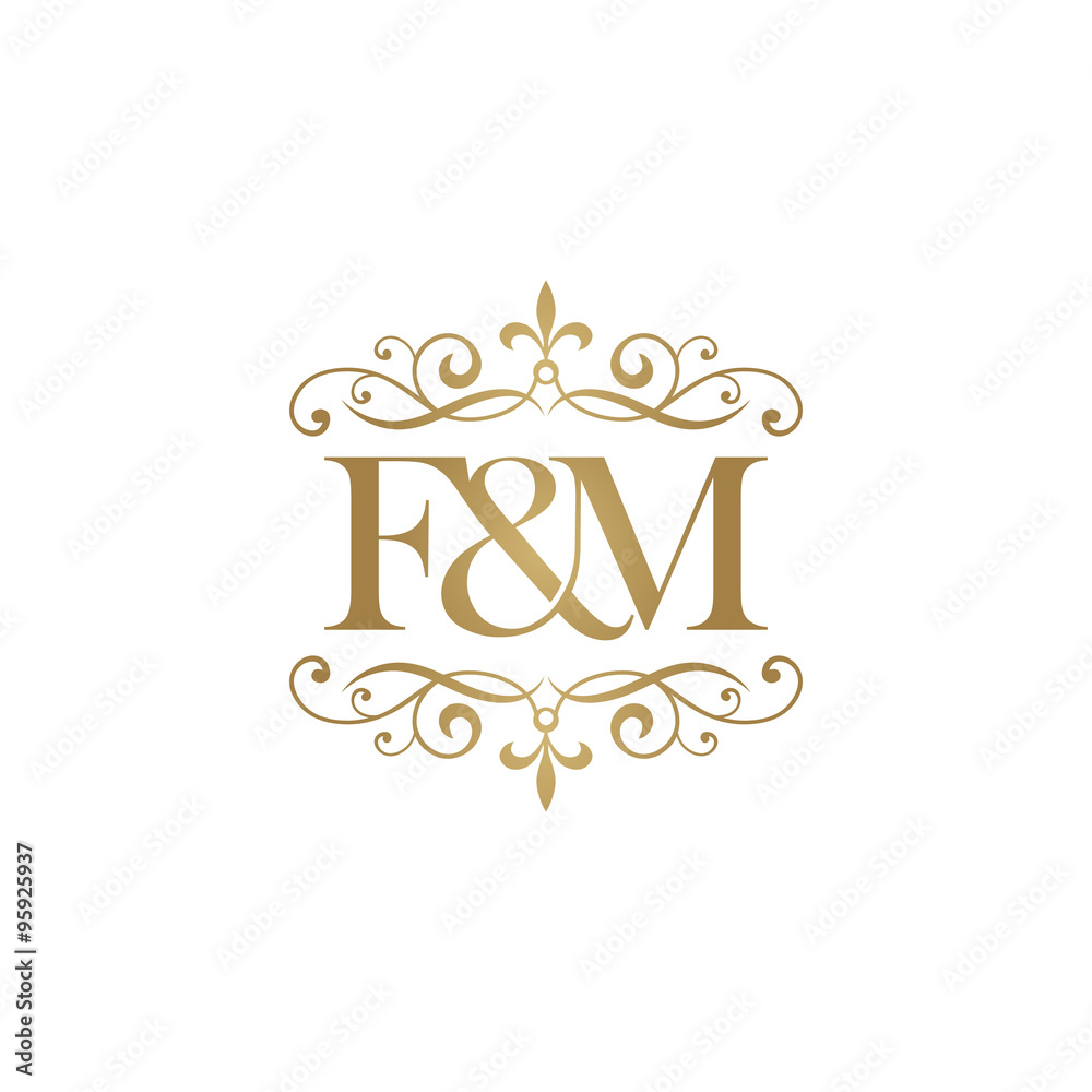 F&M Initial logo. Ornament ampersand monogram golden logo Stock Vector ...