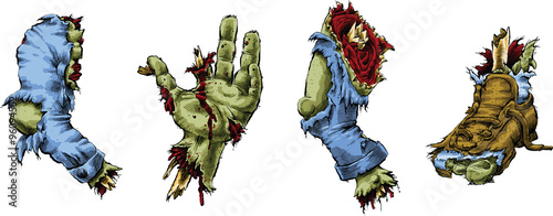 Cartoon illustration of dismembered zombie body parts including an arm ...