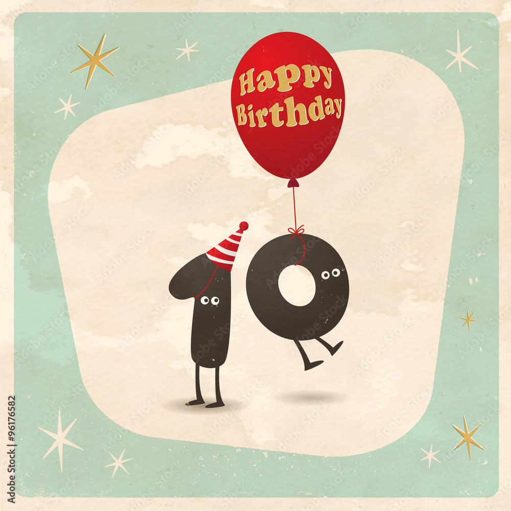Vintage style funny 10th birthday Card - Editable, grunge effects can ...