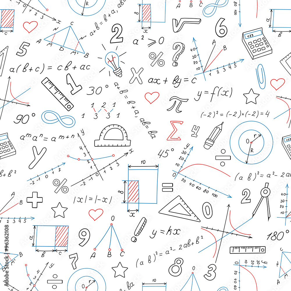 Seamless background with formulas and charts on the topic of ...