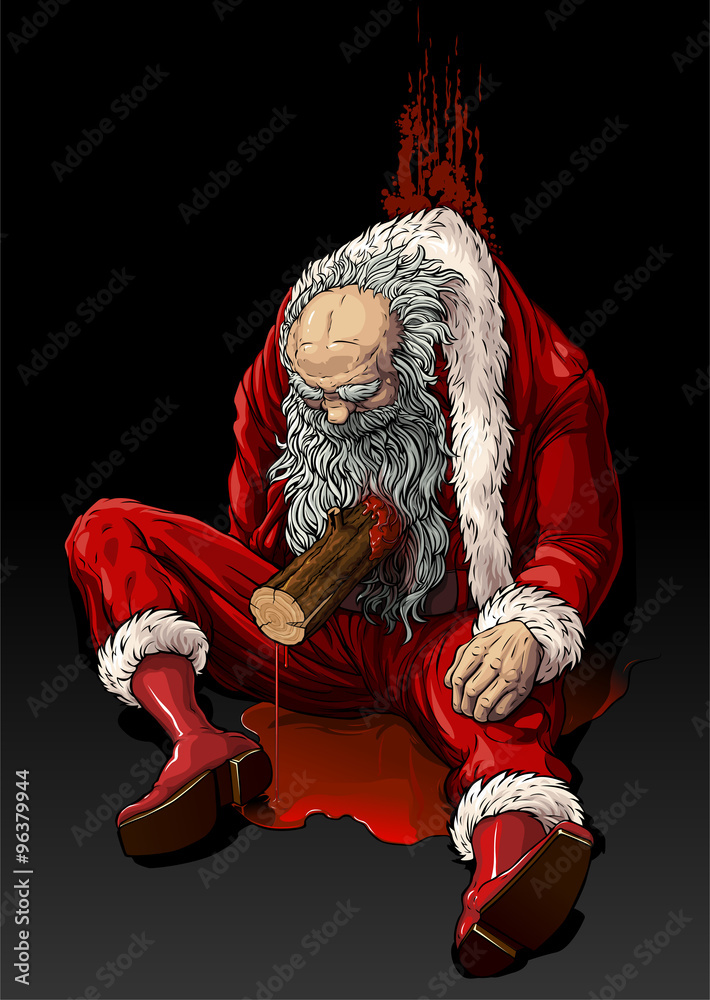 Stock Vektorgrafik Santa Claus Dead Santa Claus is dead in a pool of his own blood with a stake in his chest. Adobe Stock