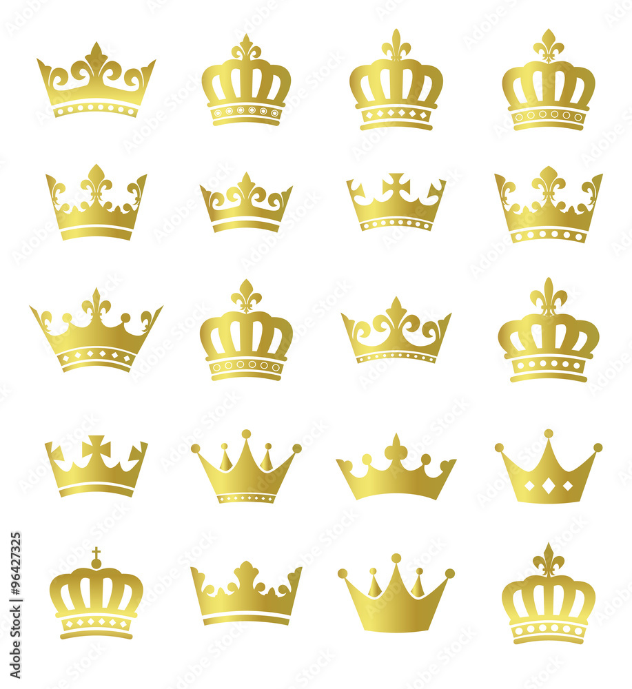 Golden crowns - set of vector gold crown symbols Stock Vector | Adobe Stock