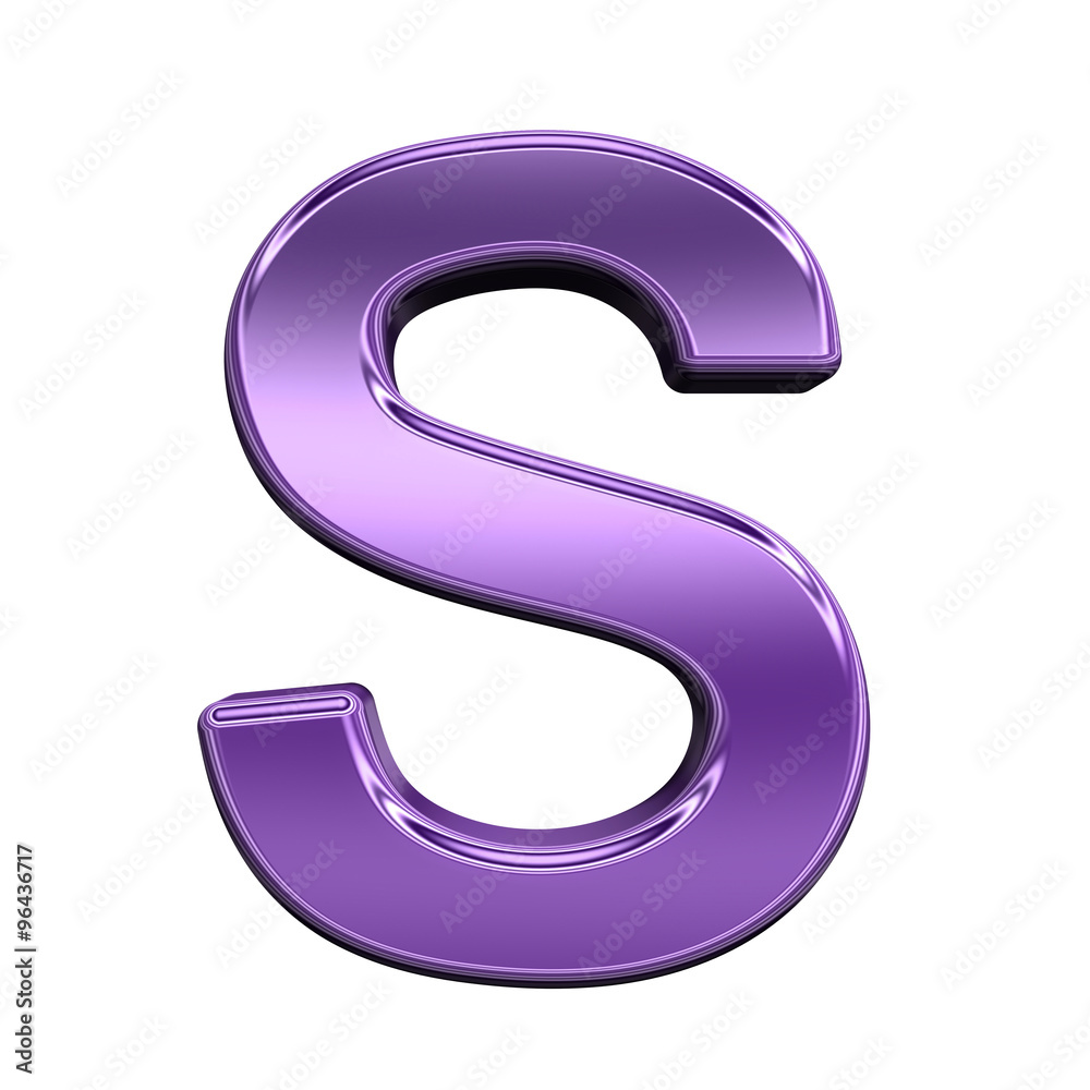 One letter from shiny purple alphabet set, isolated on white. Computer ...