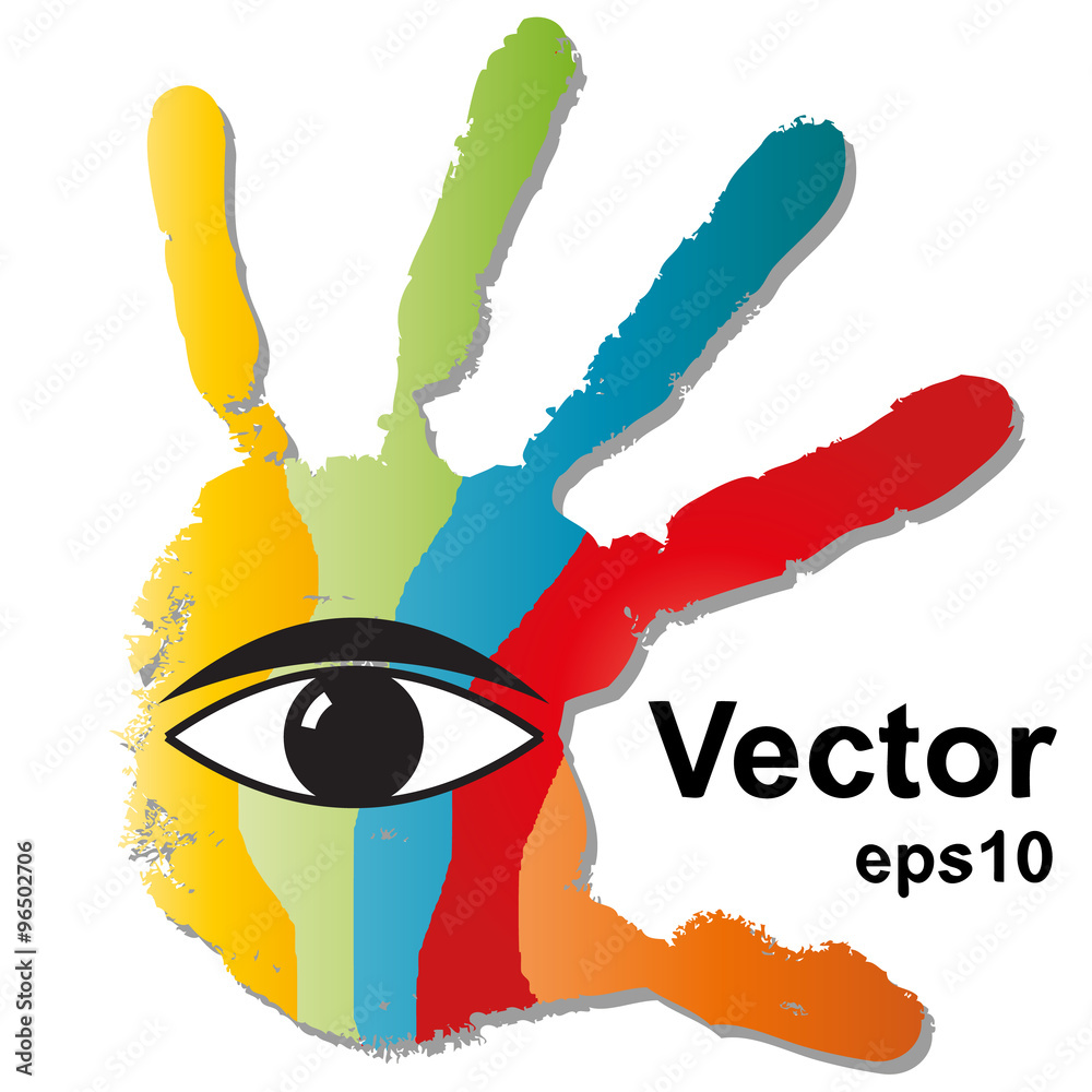 Conceptual human hand print with an eye symbol Stock Vector | Adobe Stock