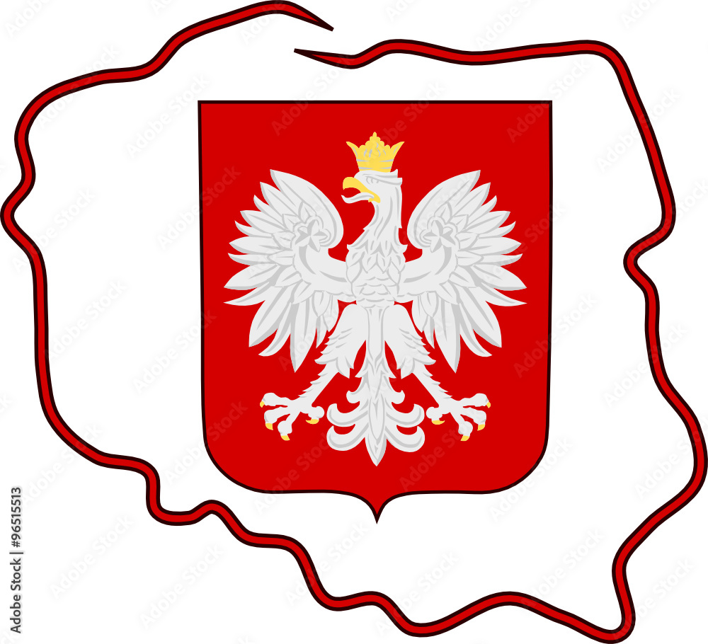 Plakat kontur Polski i godło Polski - polen, godło, patriota ...