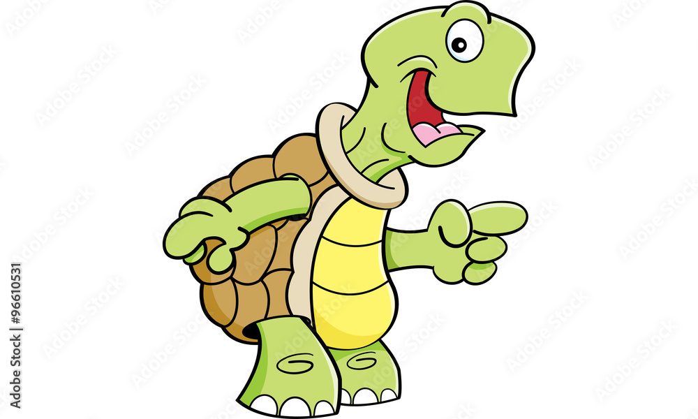 Cartoon illustration of a happy turtle pointing. Stock Vector | Adobe Stock