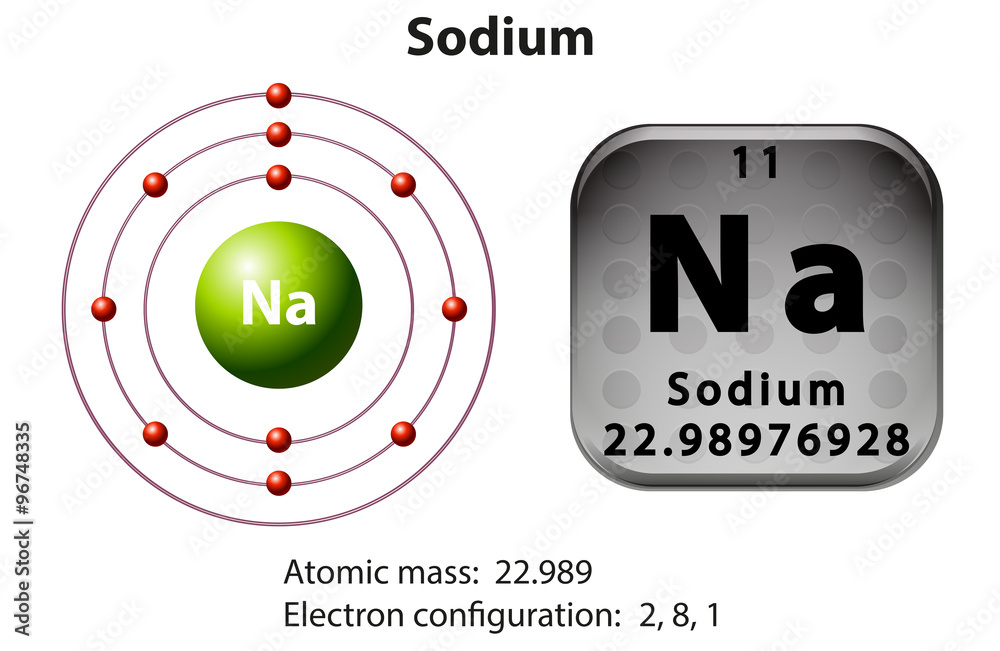 Symbol and electron diagram for Sodium Stock Vector | Adobe Stock
