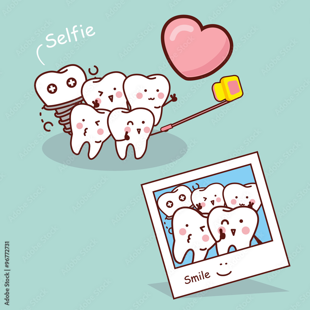 Happy cartoon tooth take selfie Stock Vector | Adobe Stock