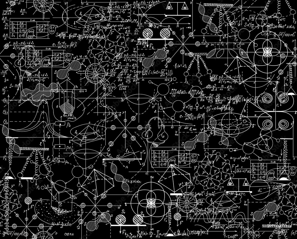 Scientific Vector Seamless Pattern With Math And Physical Formulas Chemistry Plots And Graphic