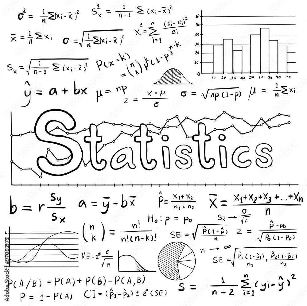 Statistic math formula equation doodle icon with graph chart diagram in ...