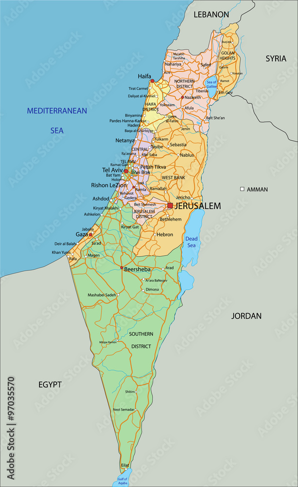 Israel - Highly detailed, editable political map with labeling. Stock ...