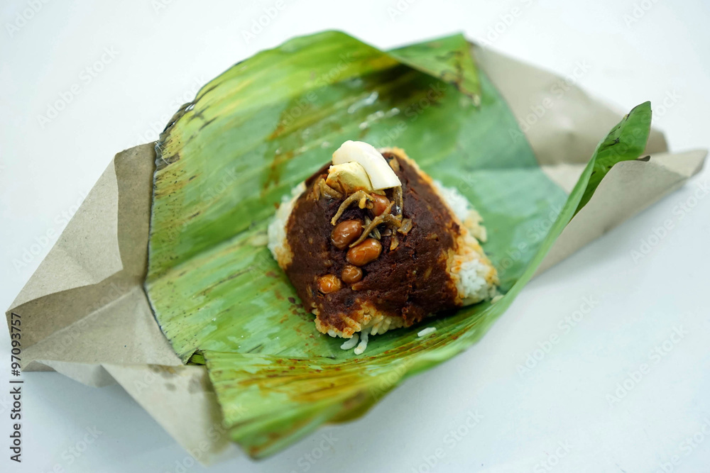 Traditional Malay Nasi Lemak after opening wrap Stock Photo | Adobe Stock
