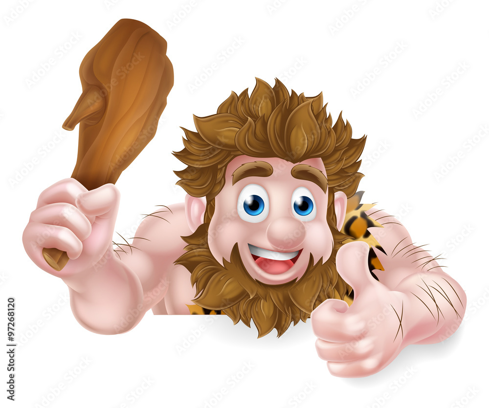 Cartoon Caveman Thumbs Up Sign Stock Vector | Adobe Stock