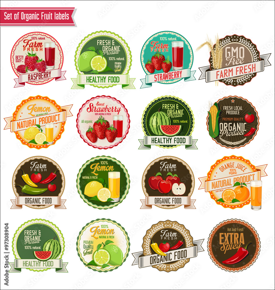 Set of organic fruit and vegetables labels collection Stock Vector ...