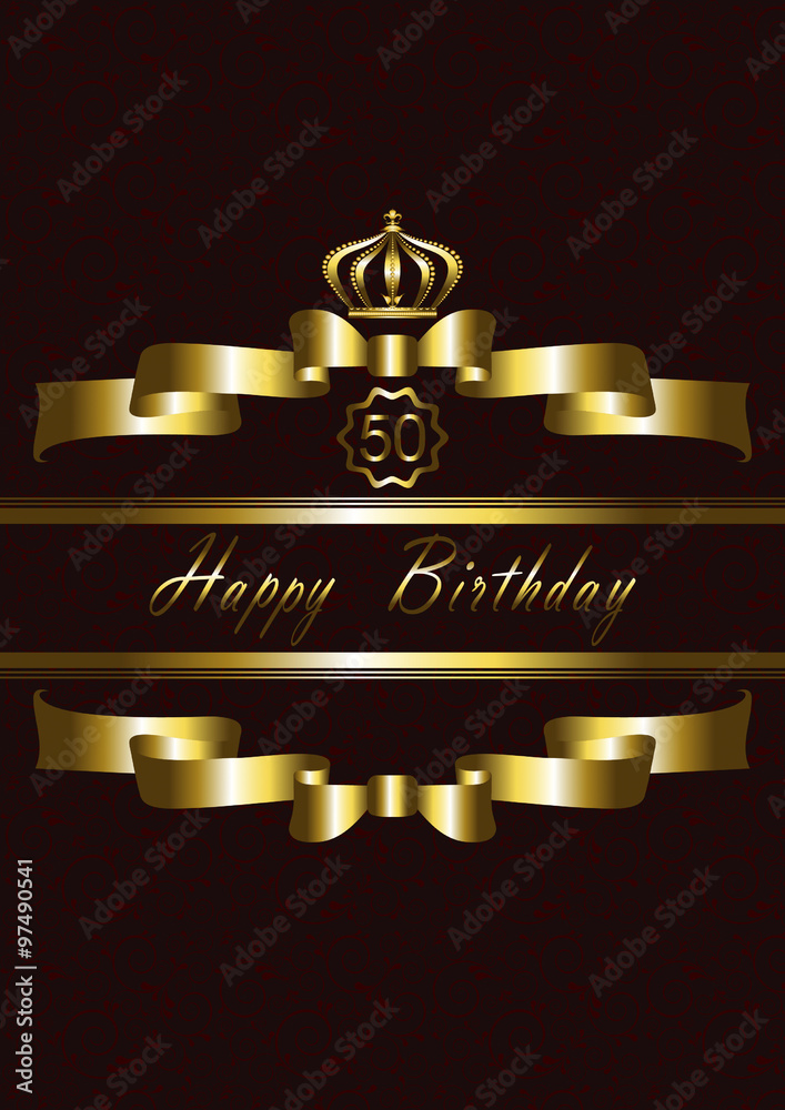 Gold crown over the gold ribbons and greeting with Happy Birthday Stock ...