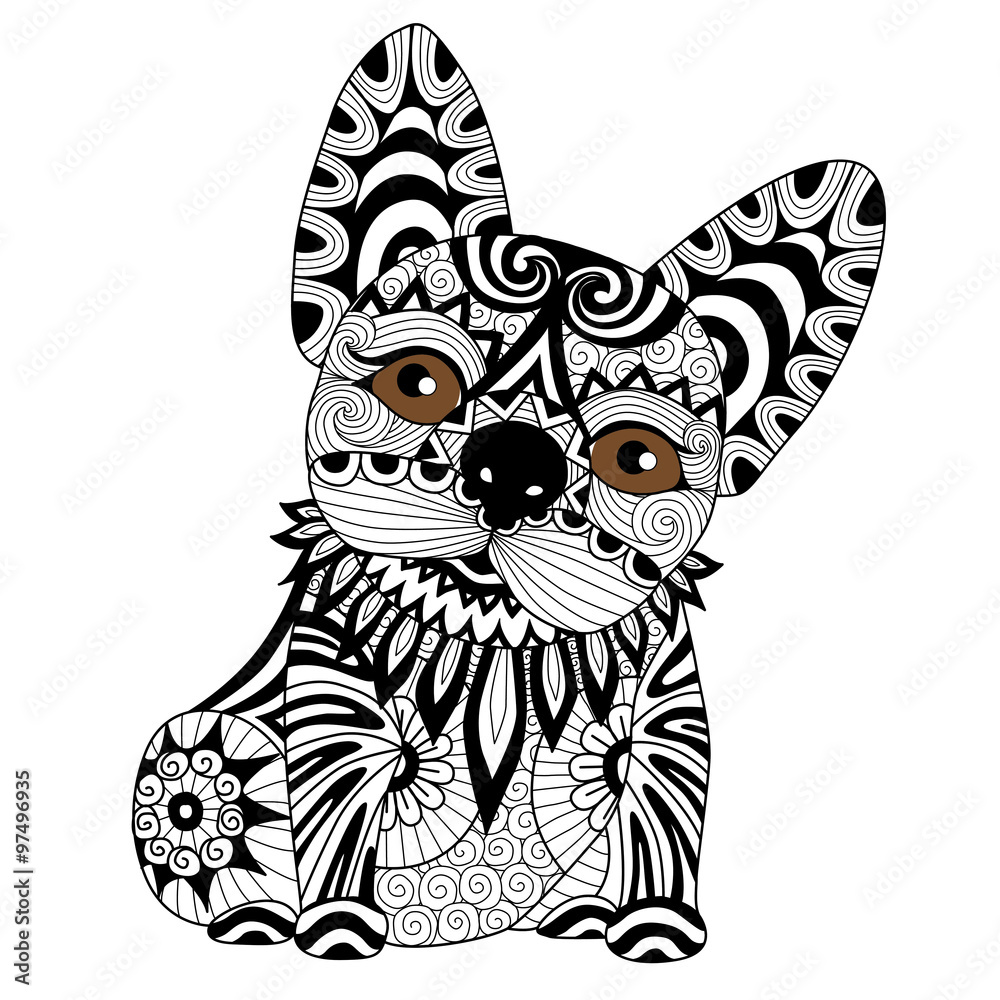 Hand drawn zentangle bulldog puppyfor coloring page, shirt design ...