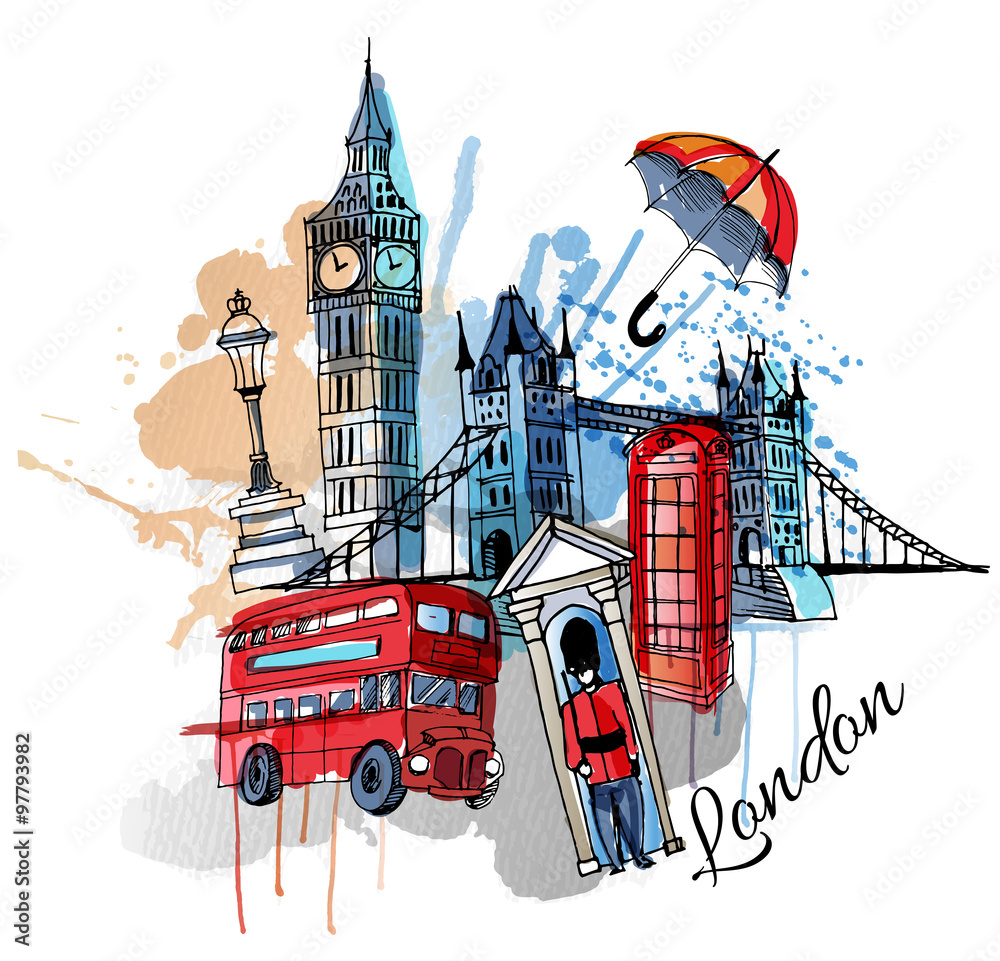 watercolor vector London background Stock Vector | Adobe Stock
