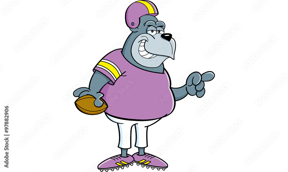 Cartoon Illustration Of A Gorilla Football Player Pointing Stock