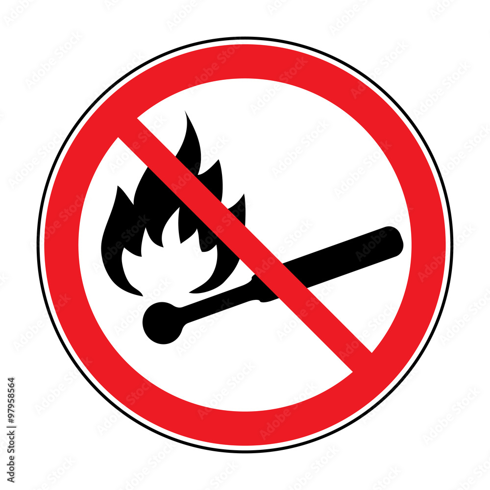 No Fire sign. Prohibits danger open flame icon. Black silhouette ...