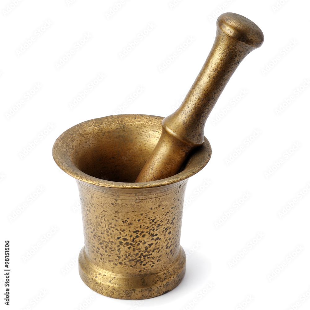 metal mortar and pestle isolated on white Stock Photo | Adobe Stock
