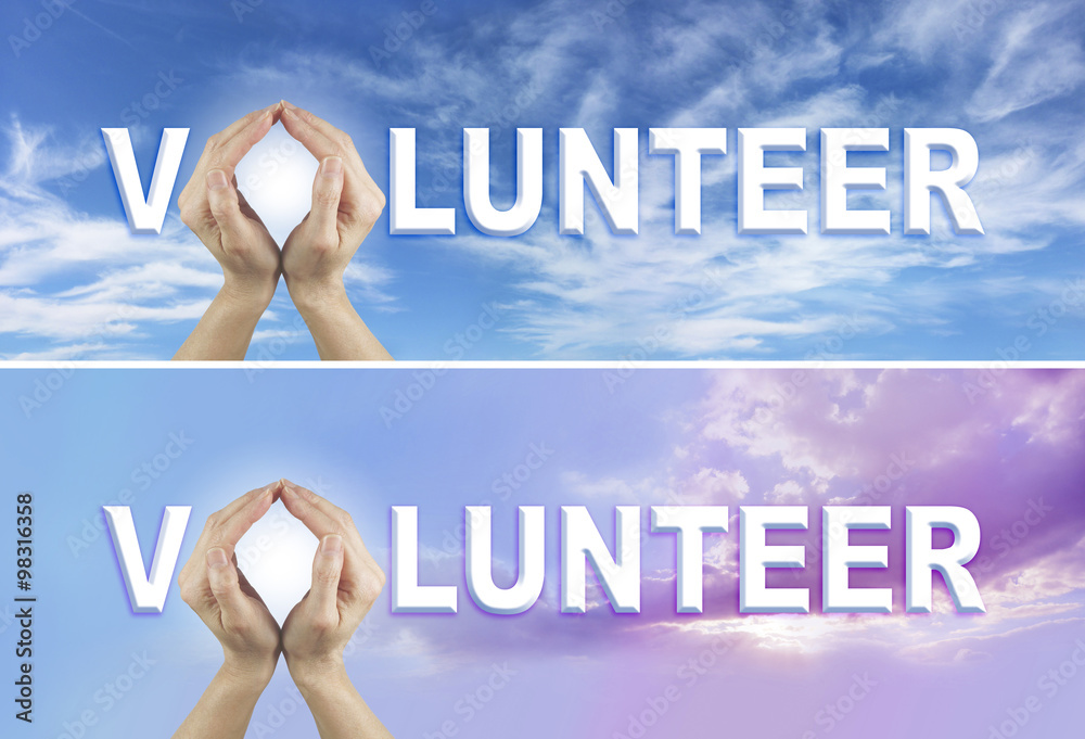 Volunteer Request Website Banners x 2 - Female using both hands to make ...