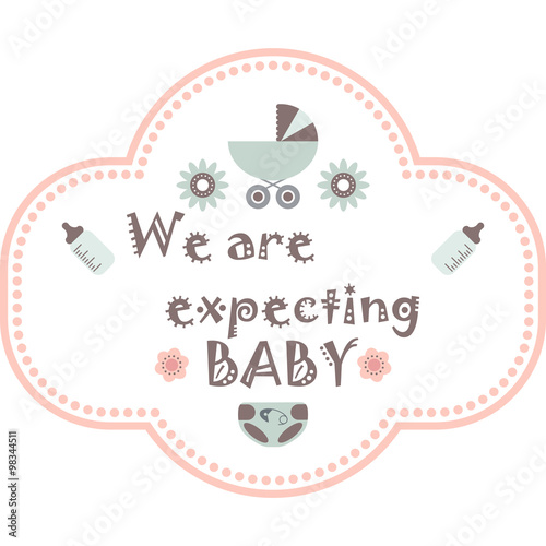 Baby shower invitation card template. We are expecting baby title ...