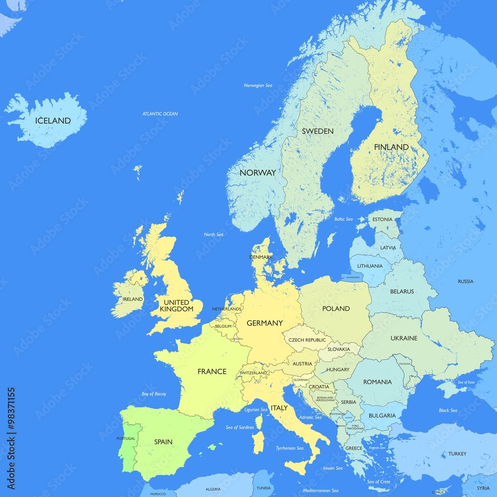 Detailed Europe map Stock Vector | Adobe Stock