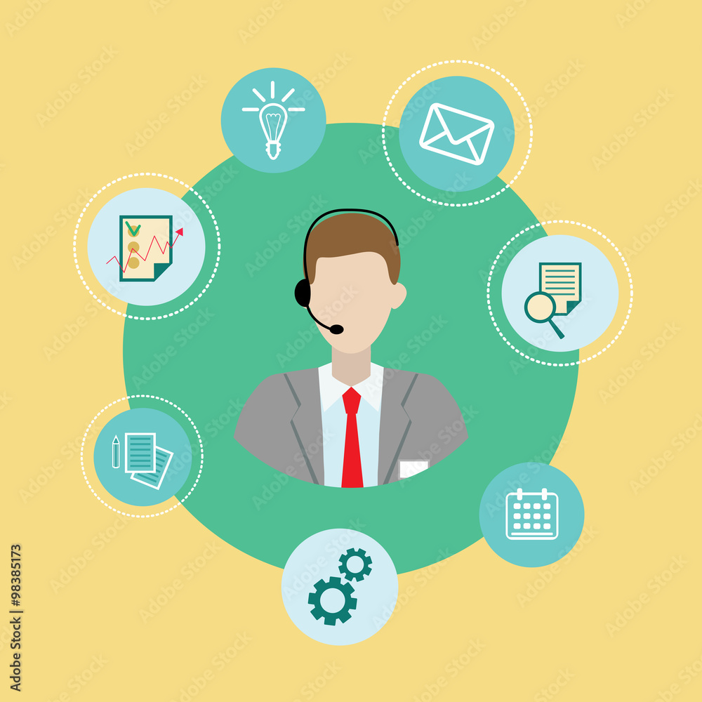 Client support center worker. Vector task icons. Vctor illustration ...