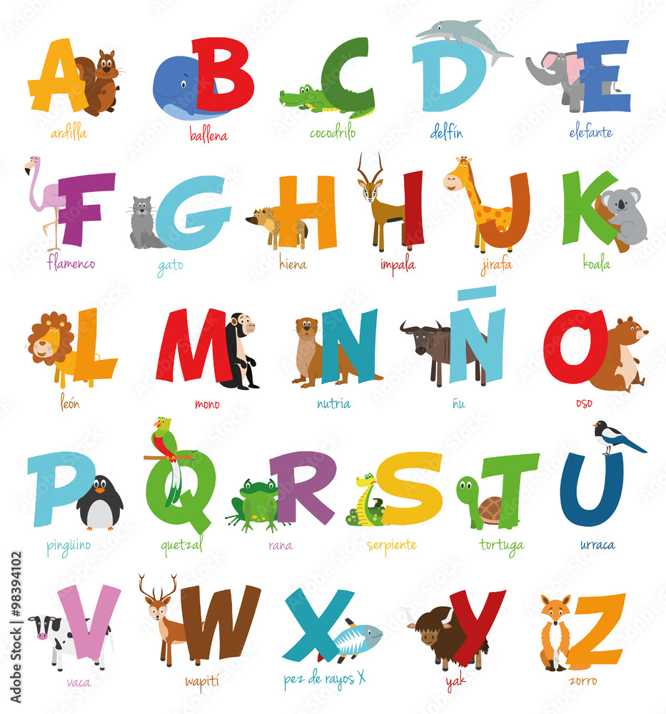 Vector de Stock Ulstración de vector Alfabeto ilustrado con animales ...