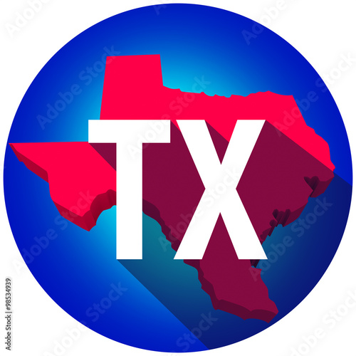 Texas TX Letters Abbreviation Red 3d State Map Long Shadow Circl Stock ...