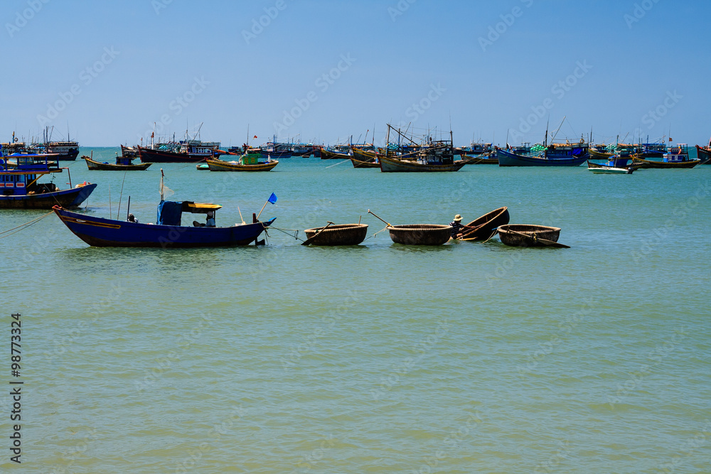 A dock in La Gi & Ke Ga beach, Binh Thuan, Vietnam. The beach are clean ...