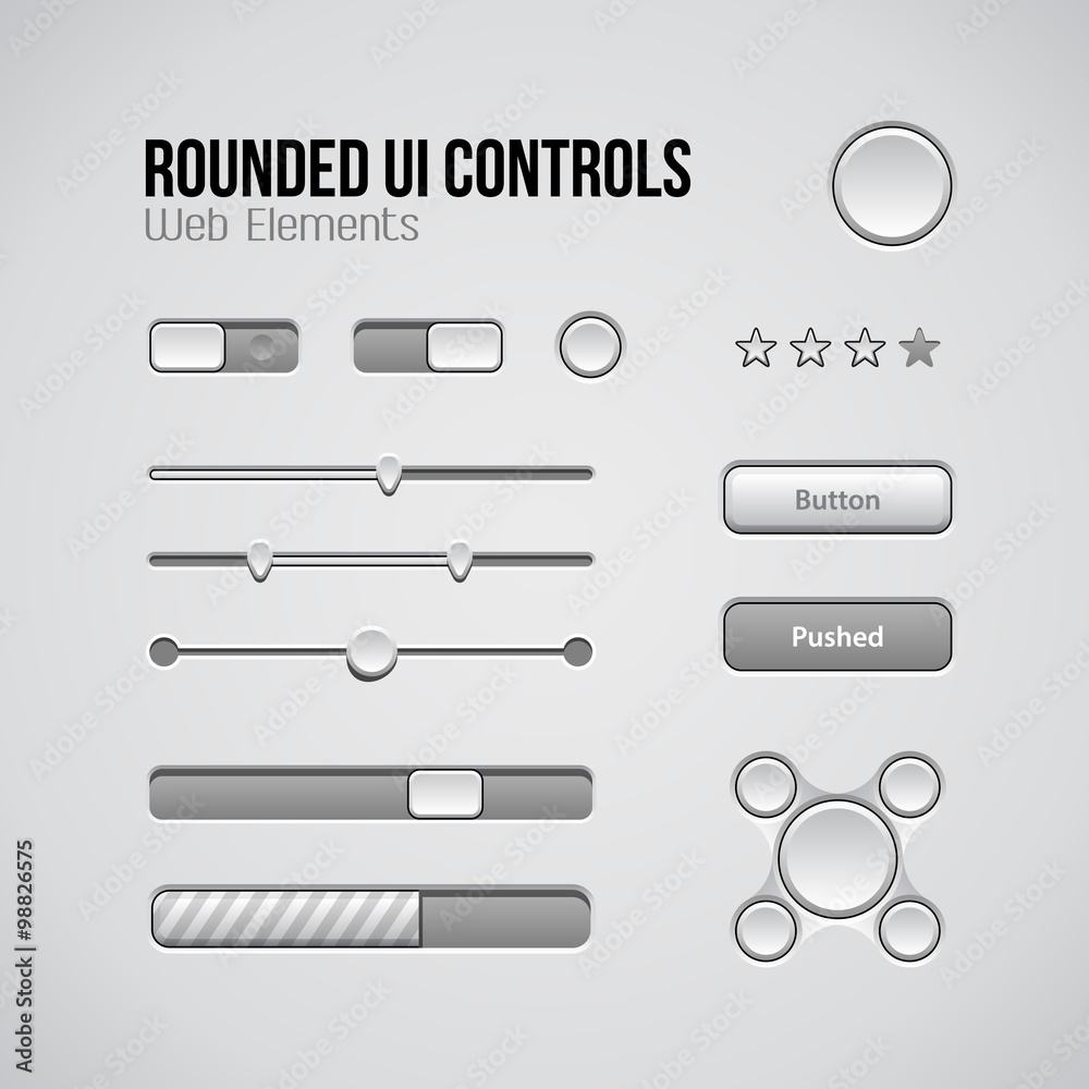 Web UI Controls Design Elements: Buttons, Switchers, On, Off, Player ...