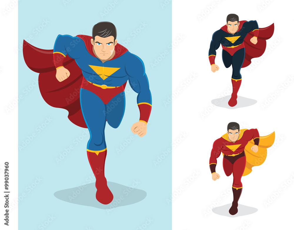 Superhero running forward. Superhero in action. Ready to fight. On the ...