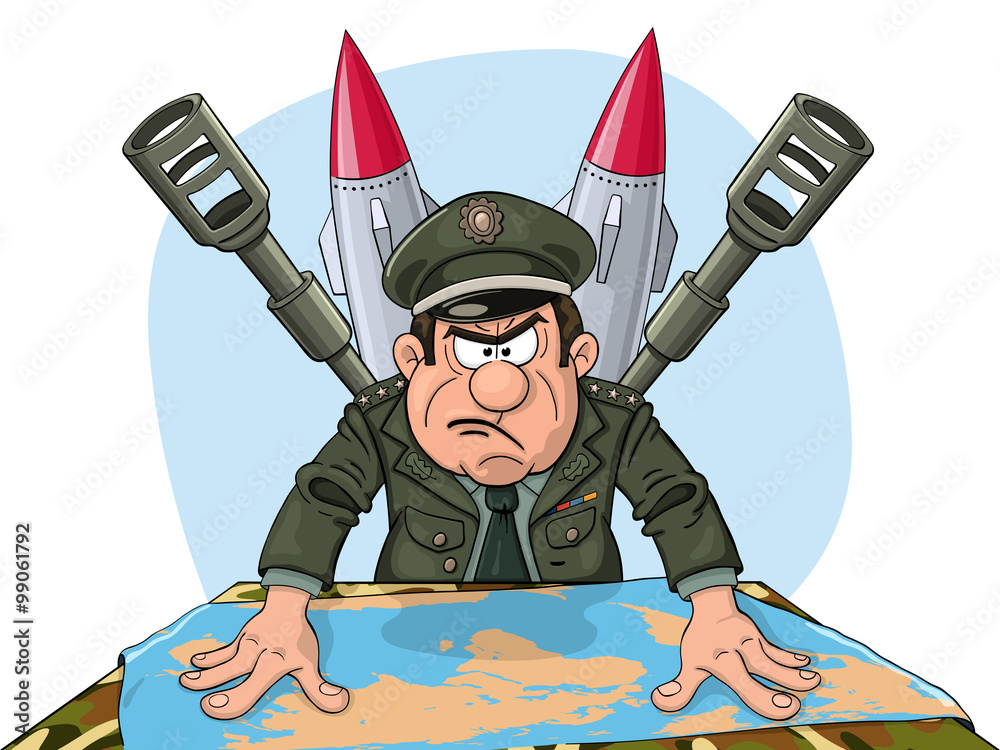 Vector de Stock Angry military general at the table with map of the ...