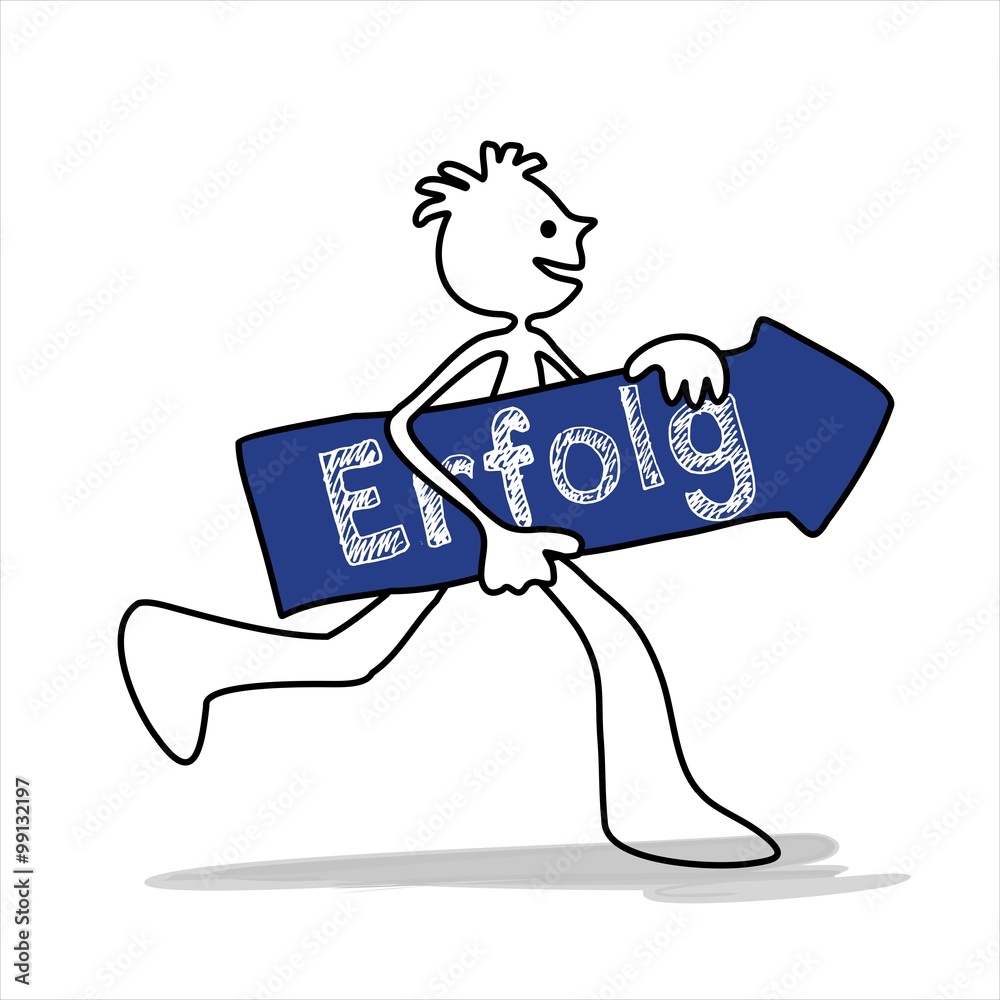 Erfolg Sieg Gewinn - Strichmännchen, Figur, Mensch läuft rennt zum Ziel ...