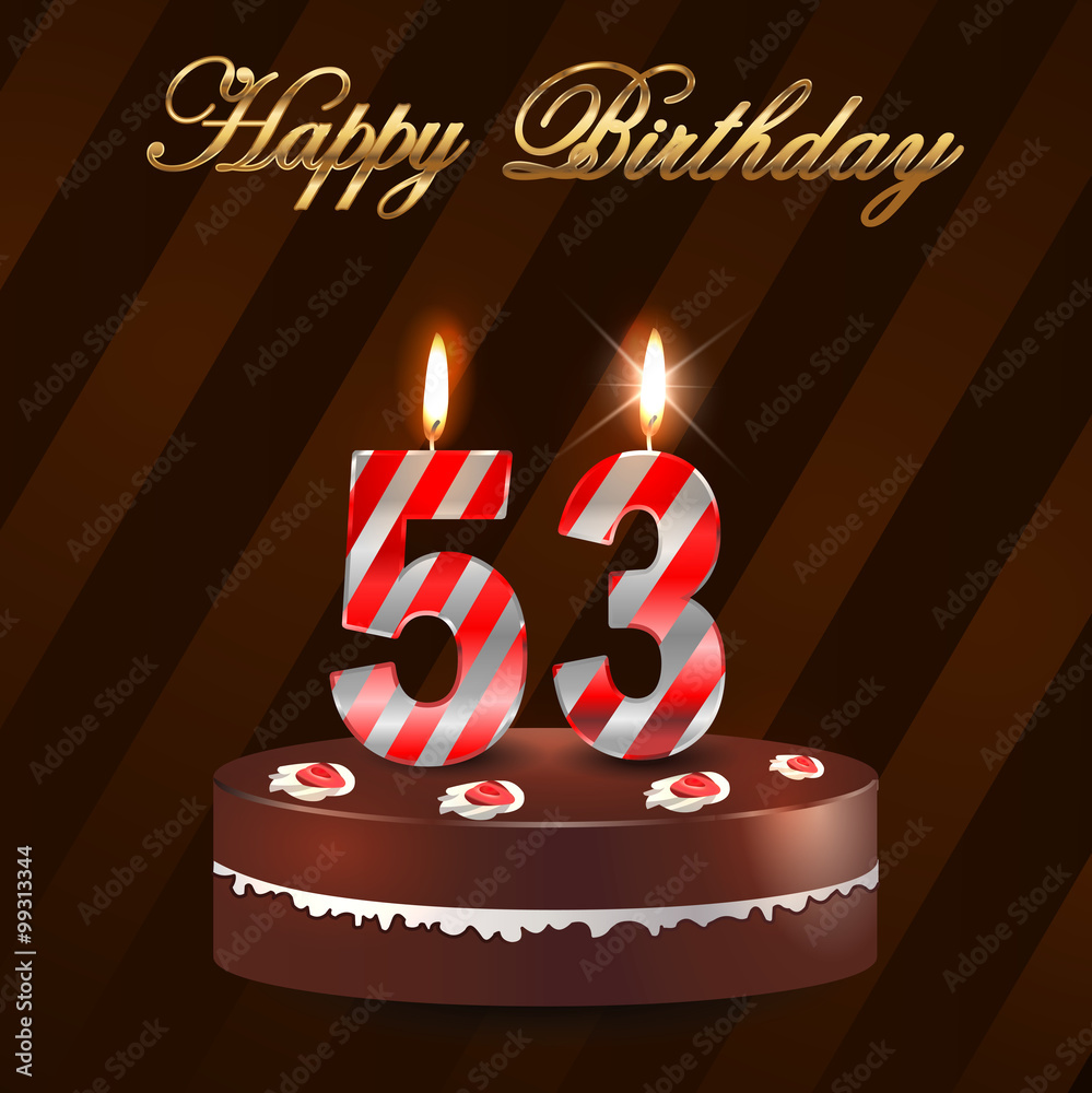 53 year Happy Birthday Card with cake and candles, 53rd birthday ...