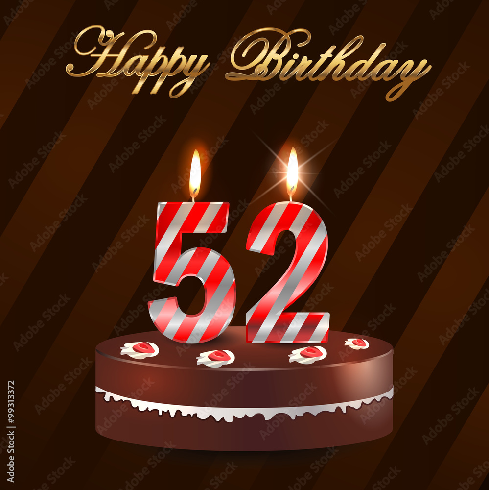 52 year Happy Birthday Card with cake and candles, 52nd birthday ...