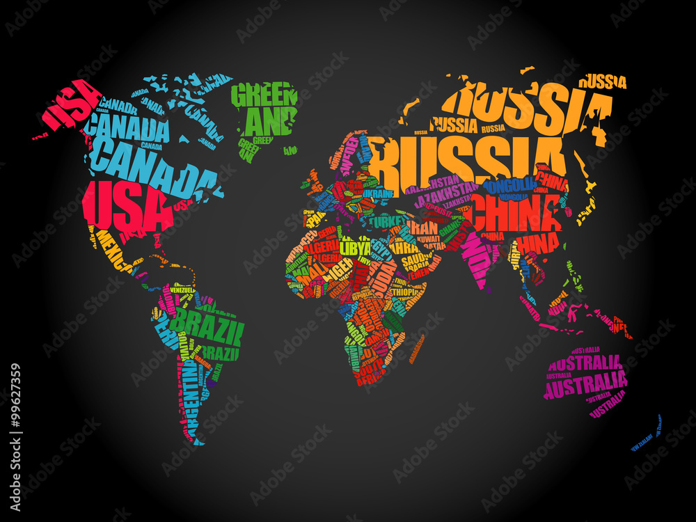 World Map in Typography word cloud concept, names of countries Stock ...