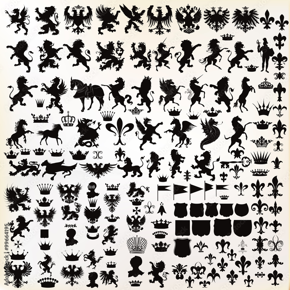 Vector set of vintage heraldic elements for design Stock Vector | Adobe ...