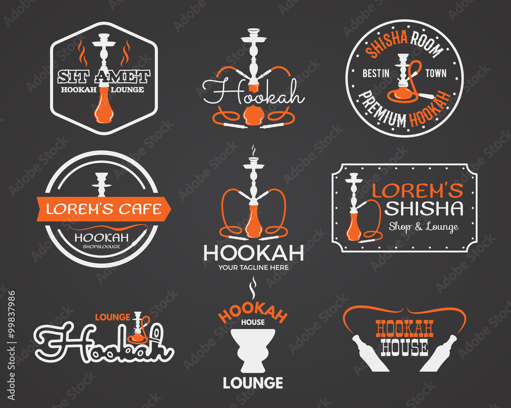 Hookah labels, badges and design elements collection. Vintage shisha ...